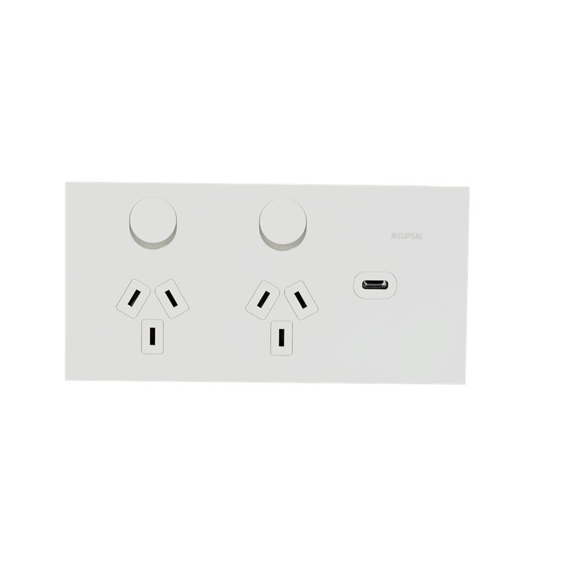 Clipsal 1025USBC-WC | Solis T Series Horizontal Double GPO With USB C ...