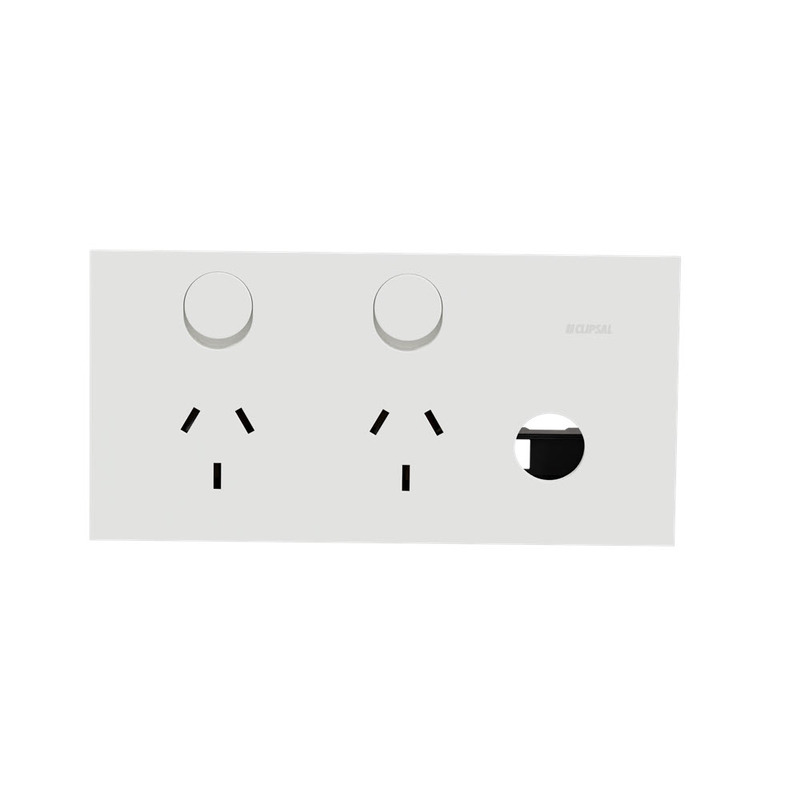 Clipsal 1025XUA-ZW | Solis Horizontal Double GPO With Extra Switch (NO ...