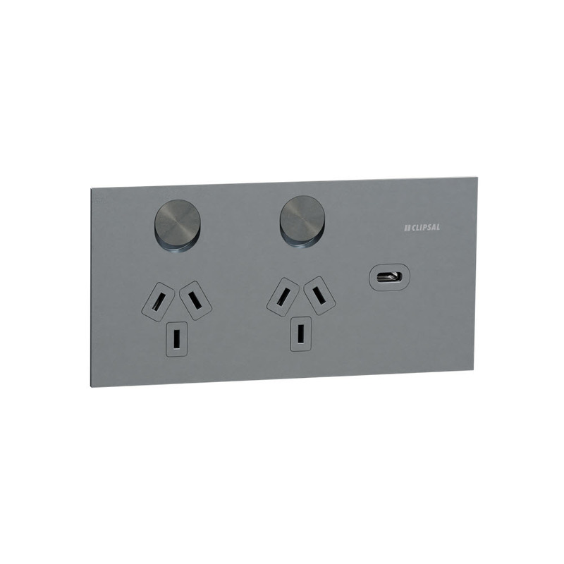 Clipsal 1025USBC-PT | Solis T Series Horizontal Double GPO With USB-C ...