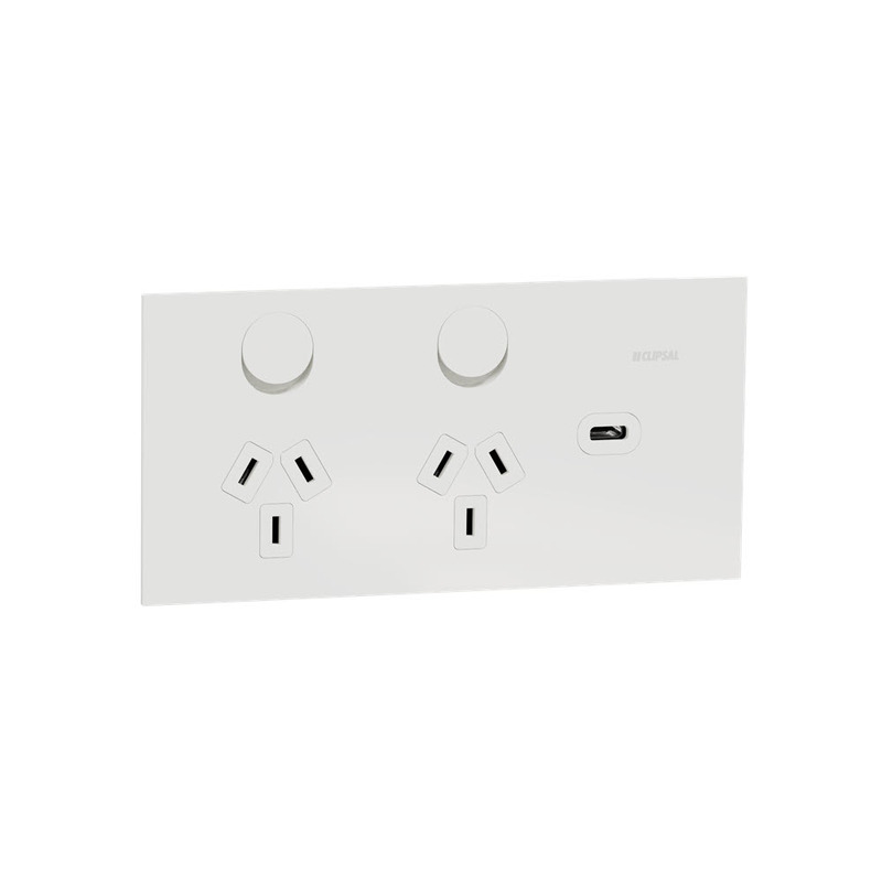 Clipsal 1025USBC-WC | Solis T Series Horizontal Double GPO with USB-C ...