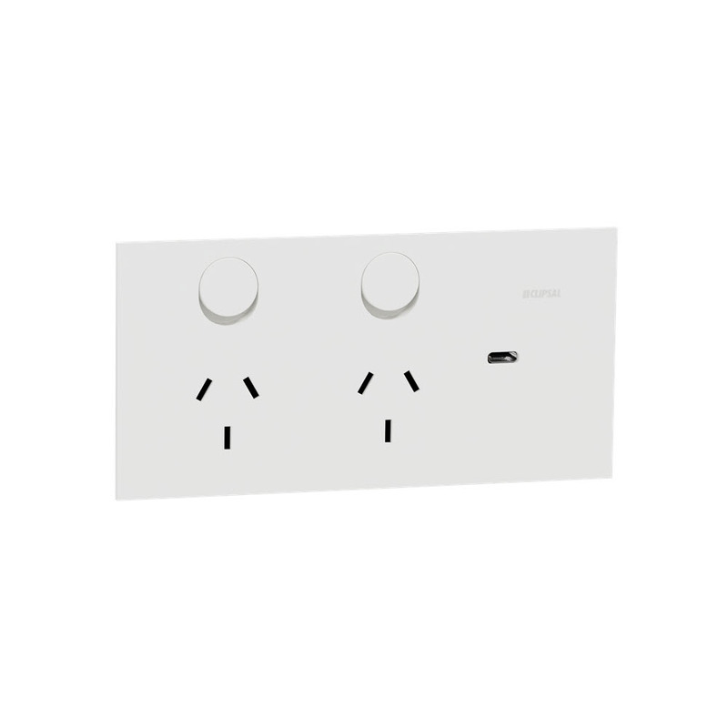 Clipsal 1025USBC-ZW | Solis Horizontal Double GPO With USB-C | Matte ...