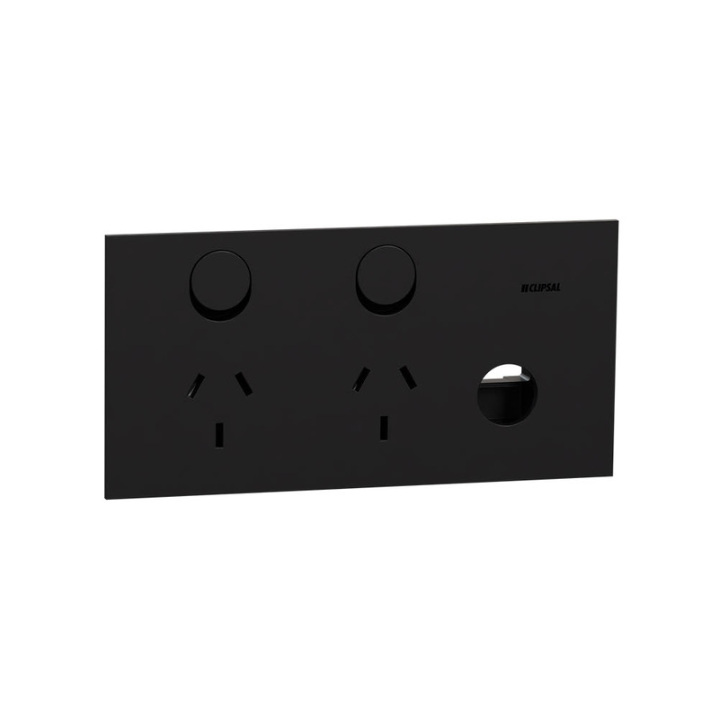 Clipsal 1025XUA-ZB | Solis Horizontal Double GPO With Extra Switch (NO ...