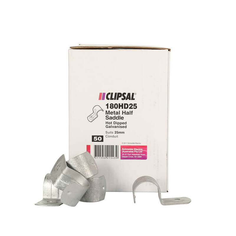 Clipsal 180HD25 | 25mm Galvanised Half Saddles | 50 Box