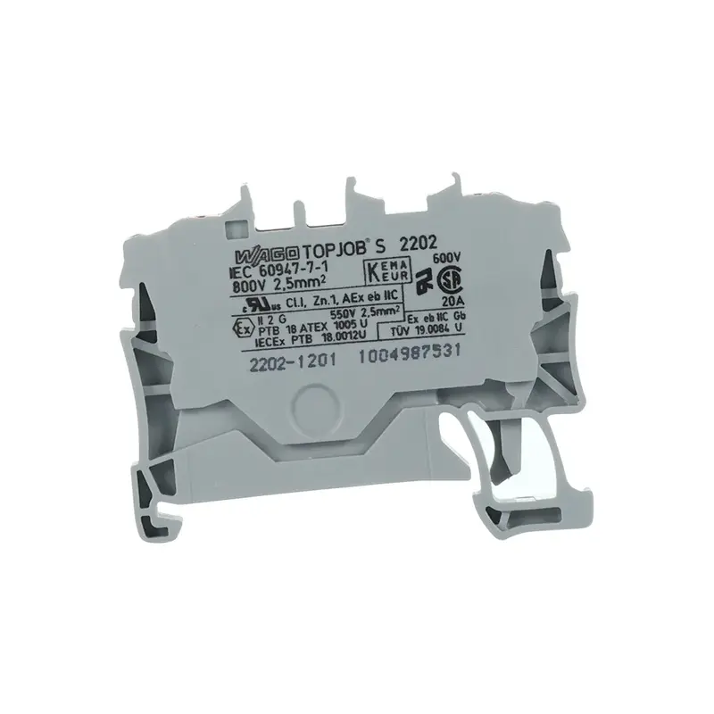 Wago 2202-1201 2-Conductor Terminal Block – Push Button, DIN Rail, 2.5mm², 100-Pack