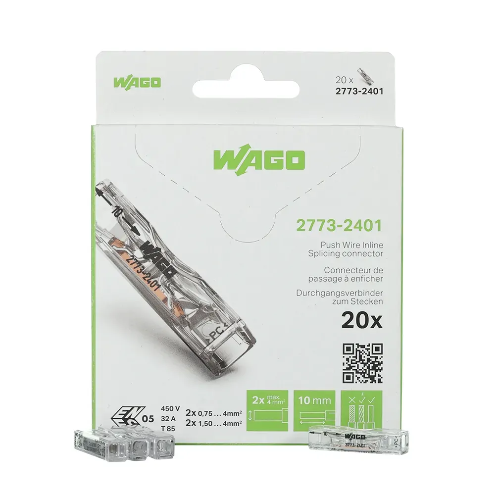 Wago 2773-2401-995-020 Push Wire Inline Splicing Connector – 20 Pack ...