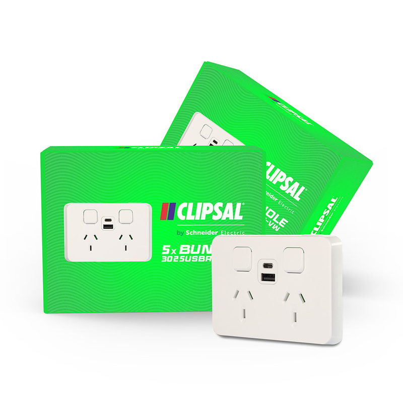 Clipsal 3025USBAC-VW-5Bundle | Iconic Twin Socket with USB A+C Charger ...