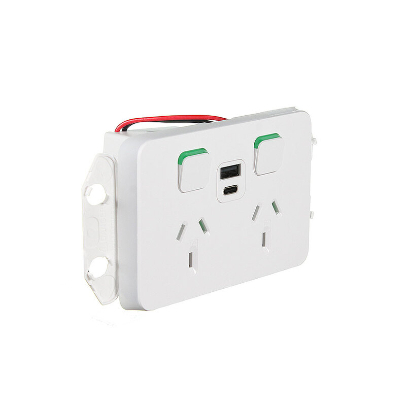 Clipsal Iconic 3025USBAC-VW | Twin Socket Switched Horizontal 1xEx2 USB ...