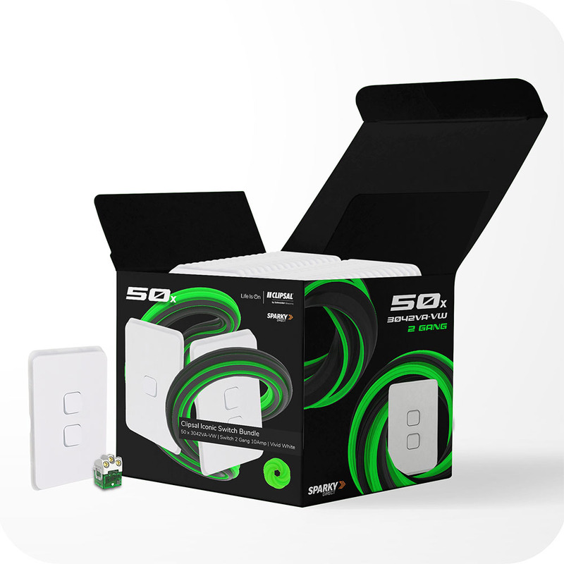 Clipsal 3042VA-VW-50Bundle | Iconic 2 Gang Switch 10Amp | Vivid White | 50 Bundle