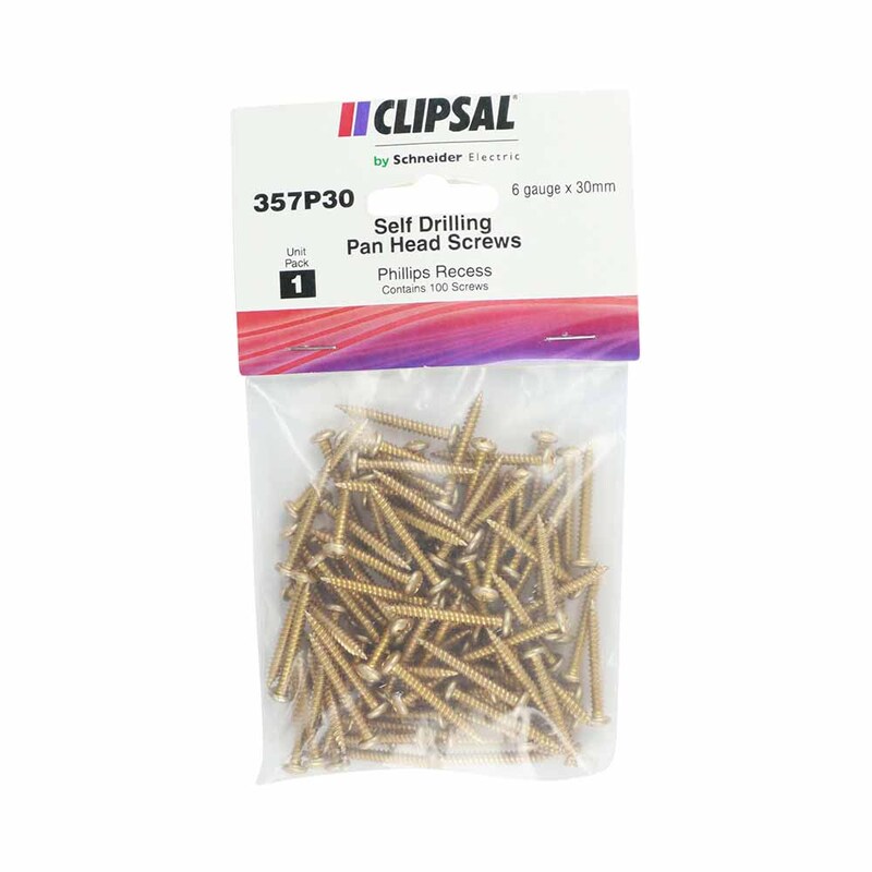 Clipsal 357P30 | Self Drilling Pan Head Screws 6g x 30mm | Packet: 100