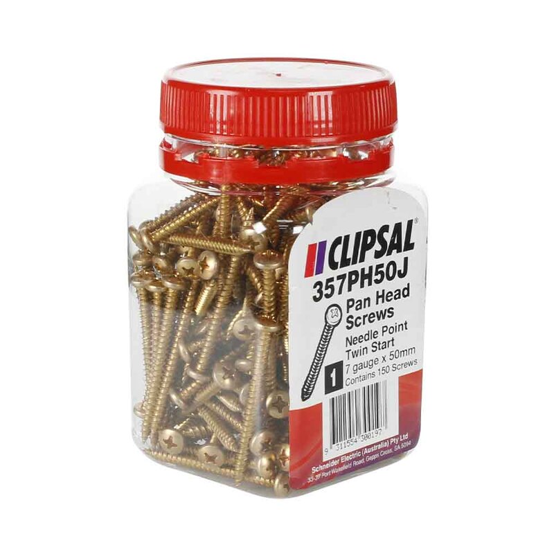 Clipsal 357PH50J | Self Drilling Pan Head Screws 7g x 50mm | Qty: 150