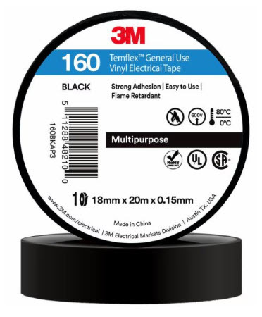3M 3M160-BK | Temflex Vinyl Electrical Insulation Tape 18mm x 0.15mm x ...