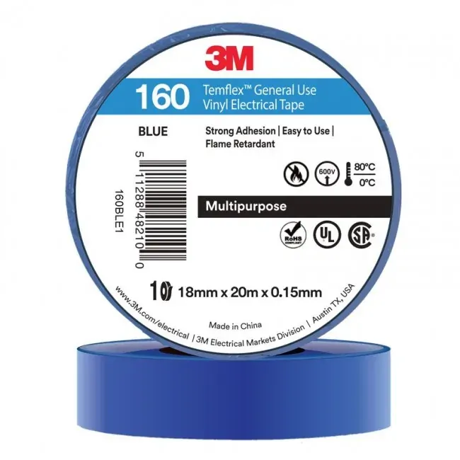 3M Temflex 160 Blue Electrical Insulation Tape – 18mm x 20m