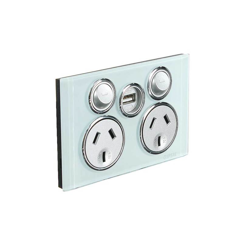 CLIPSAL SATURN 4025USBC-OM | 10A Double Power Point C/W USB | Ocean Mist