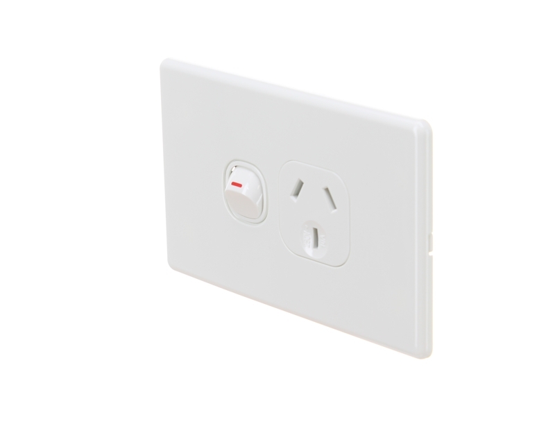 4C Slimline Single Power Point 10Amp 250v | Elegant Range | White