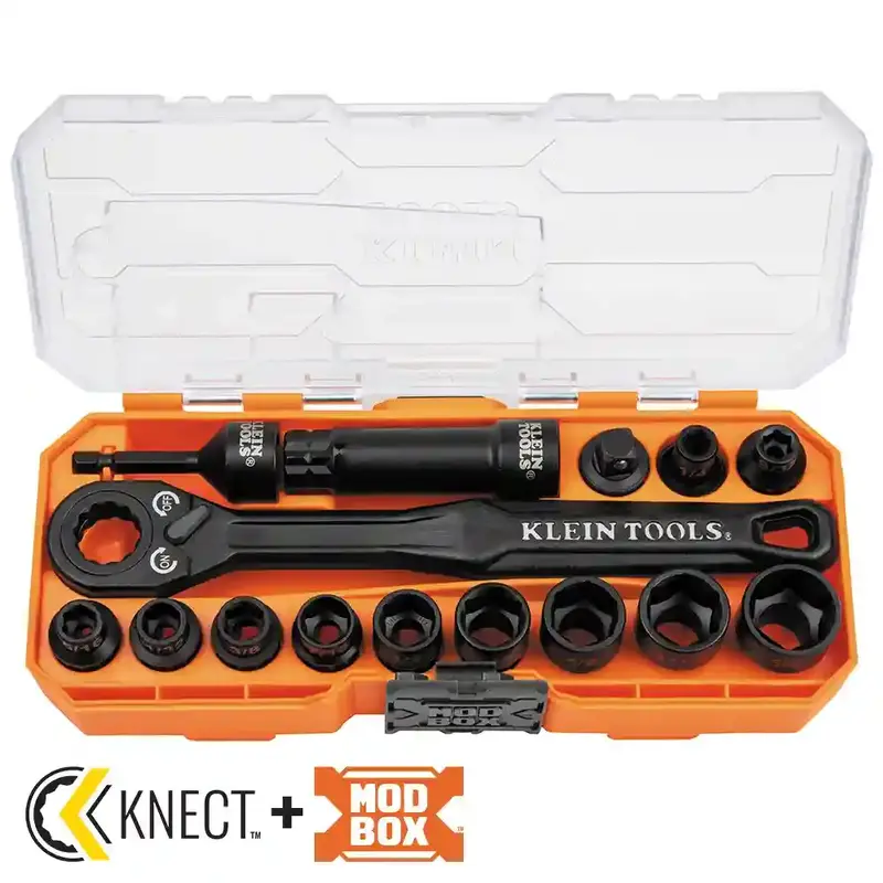 Klein 65400 | KNECT MODbox Impact Pass Through Socket Set | 15 Pieces