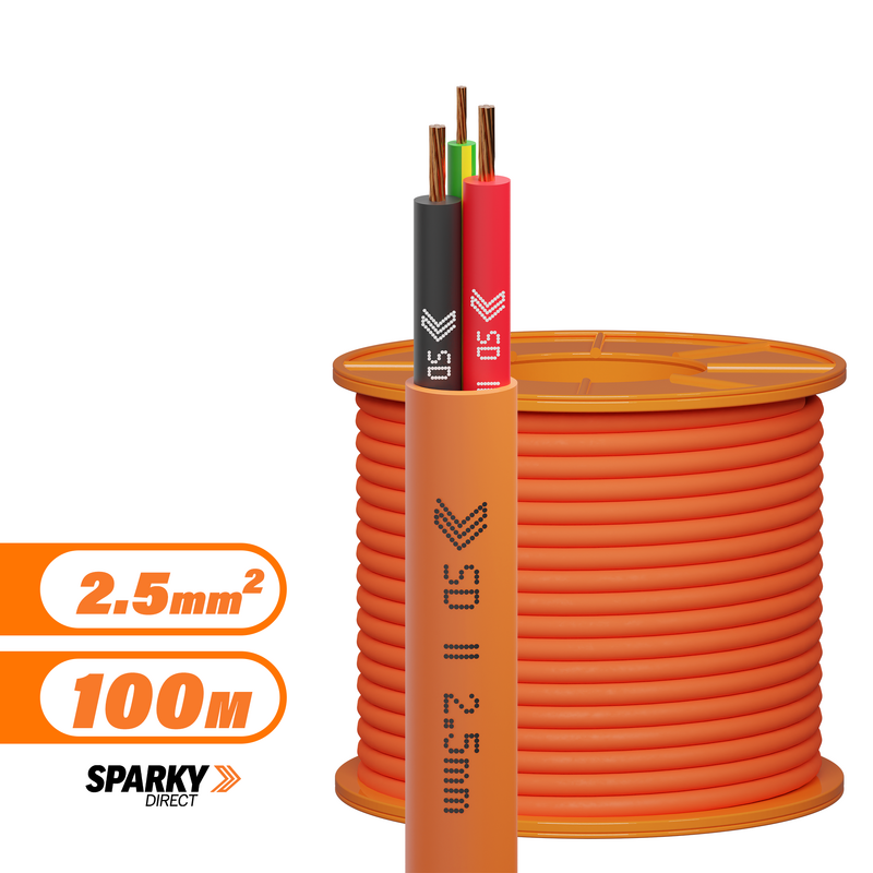 2.5mm Orange Circular Cable | 2 core & earth 100mtr - Electra-Cables