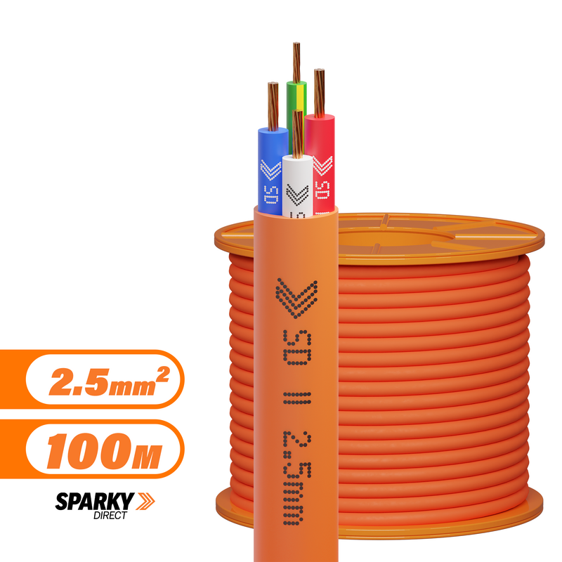 2.5mm Orange Circular Cable | 3 core & earth 100mtr - Electra-Cables