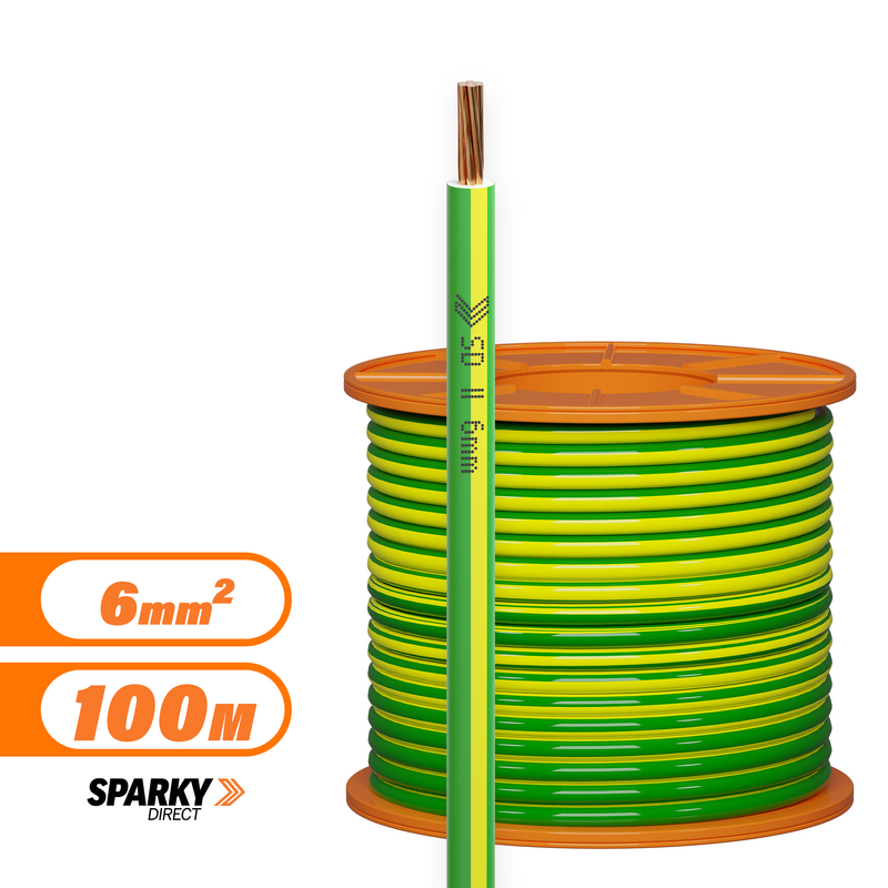 6mm Green and Yellow Building Wire Cable | Pvc 100mtrs - Electra-Cables