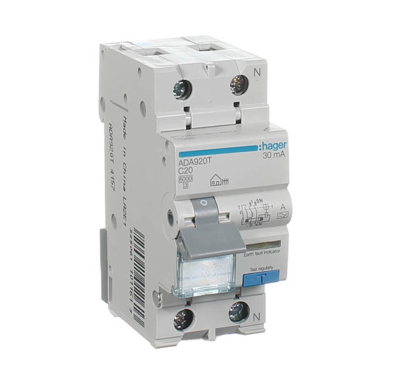 HAGER ADA920T | 20 Amp 2 Pole 6kA | 30mA RCD/MCB RCBO