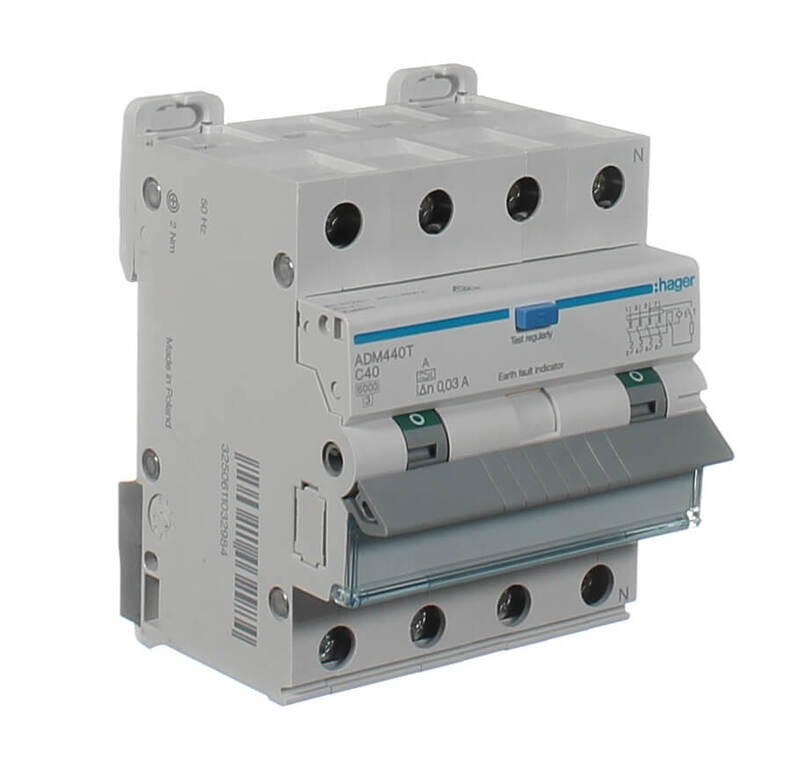 HAGER ADM440T | 4 Pole 40Amp 6kA 30mA RCD/MCB Combo
