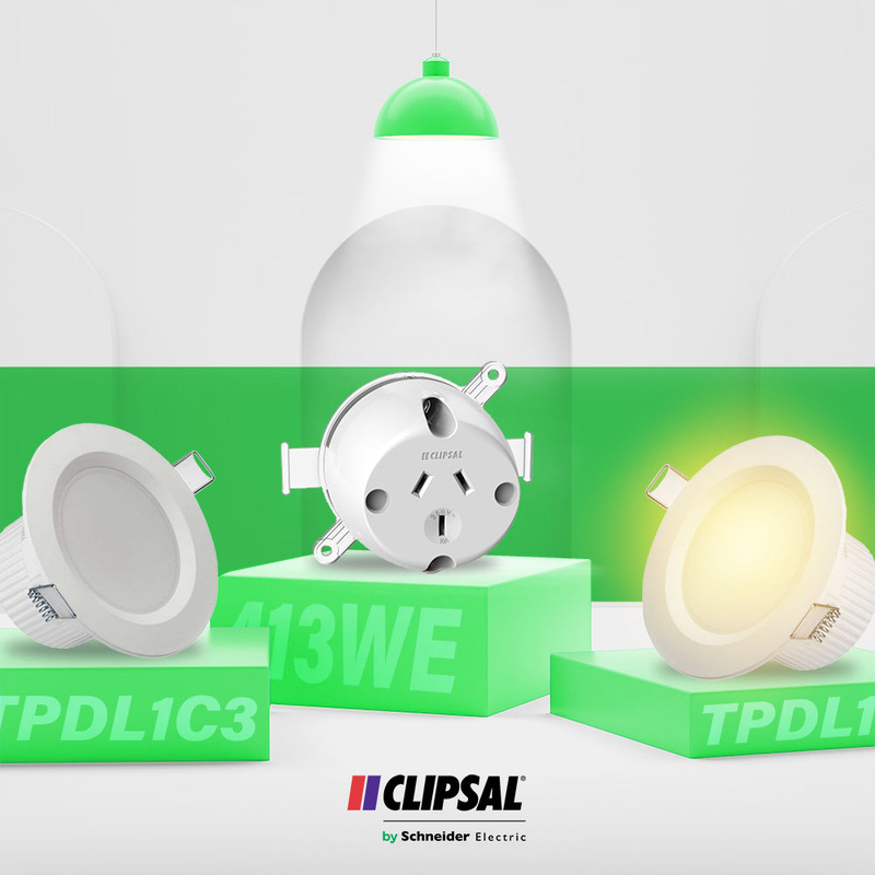 Clipsal 16 x Tri-Colour Dimmable LED D/light + 16 x 413WE Surface Socket