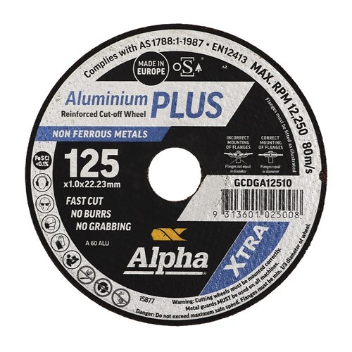 Alpha GCDGA12510 Aluminium Plus Cutting Disc 125x1.0mm - Single Purchase