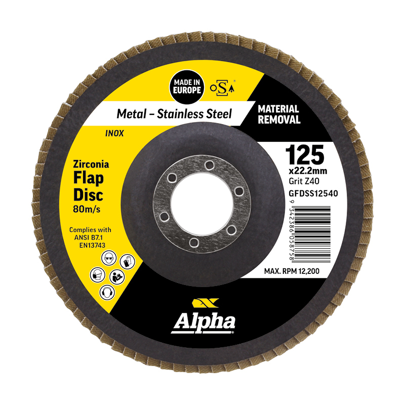 Alpha GFDSS12540 | Zirconia Flap Disc 125mm Grit Z40 Type 29 | Single Buy