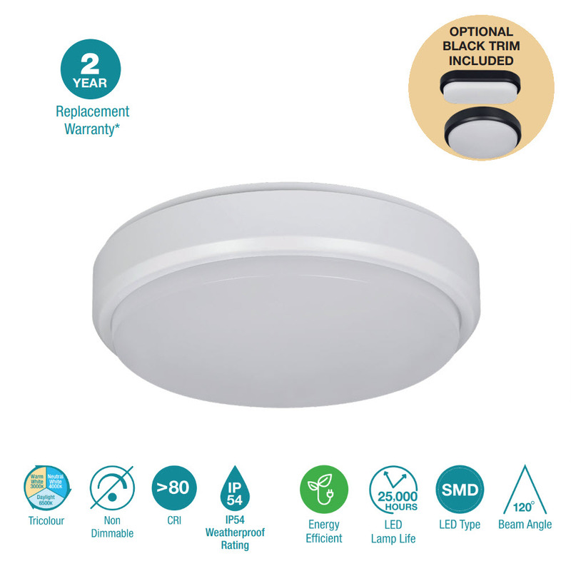 15w Round LED IP54 Exterior Bunker Lights | White and Black Trim ...