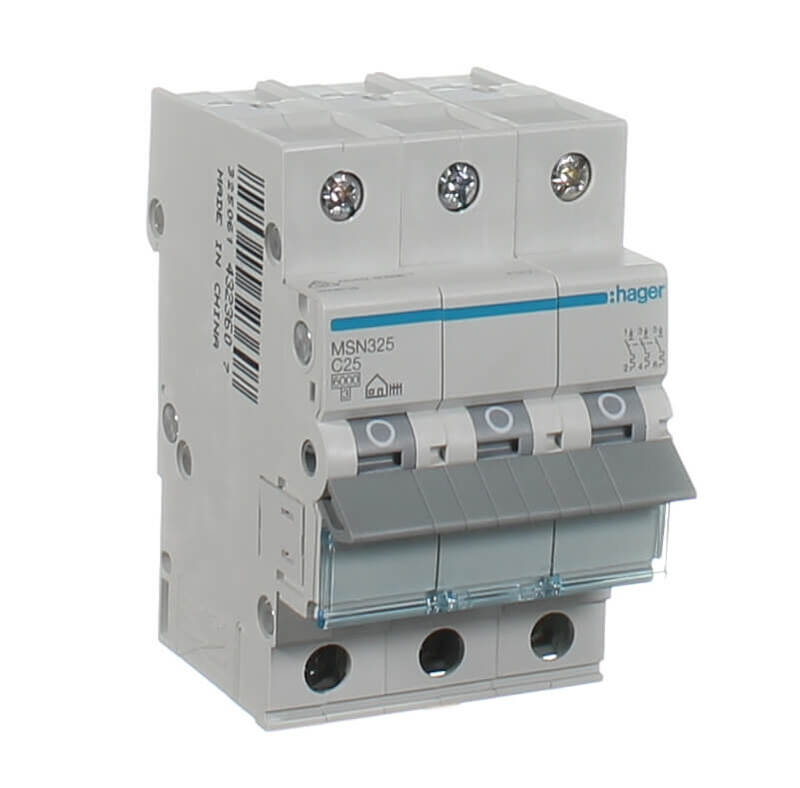 HAGER MSN325 | 25 Amp Three Pole 6kA Circuit Breaker | 3 pole