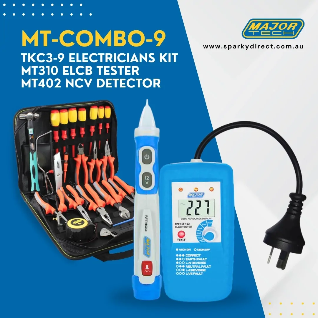 Major Tech MT-COMBO-9 | TKC3-9 Electricians Tool Kit+ MT310 ELCB Tester ...