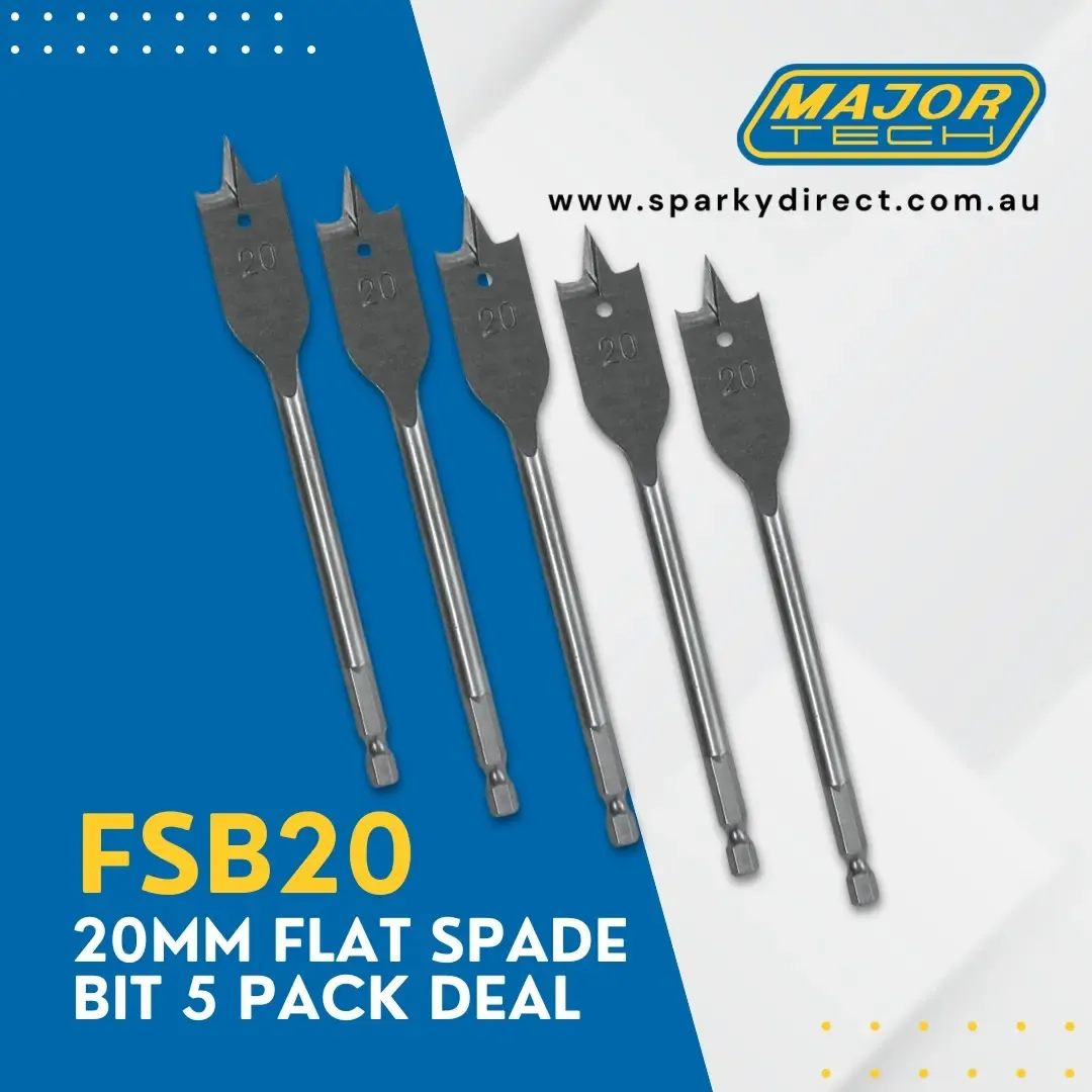 Major Tech MT25-FSB-PACK1 | 20mm Flat Spade Bit | 5-Pack