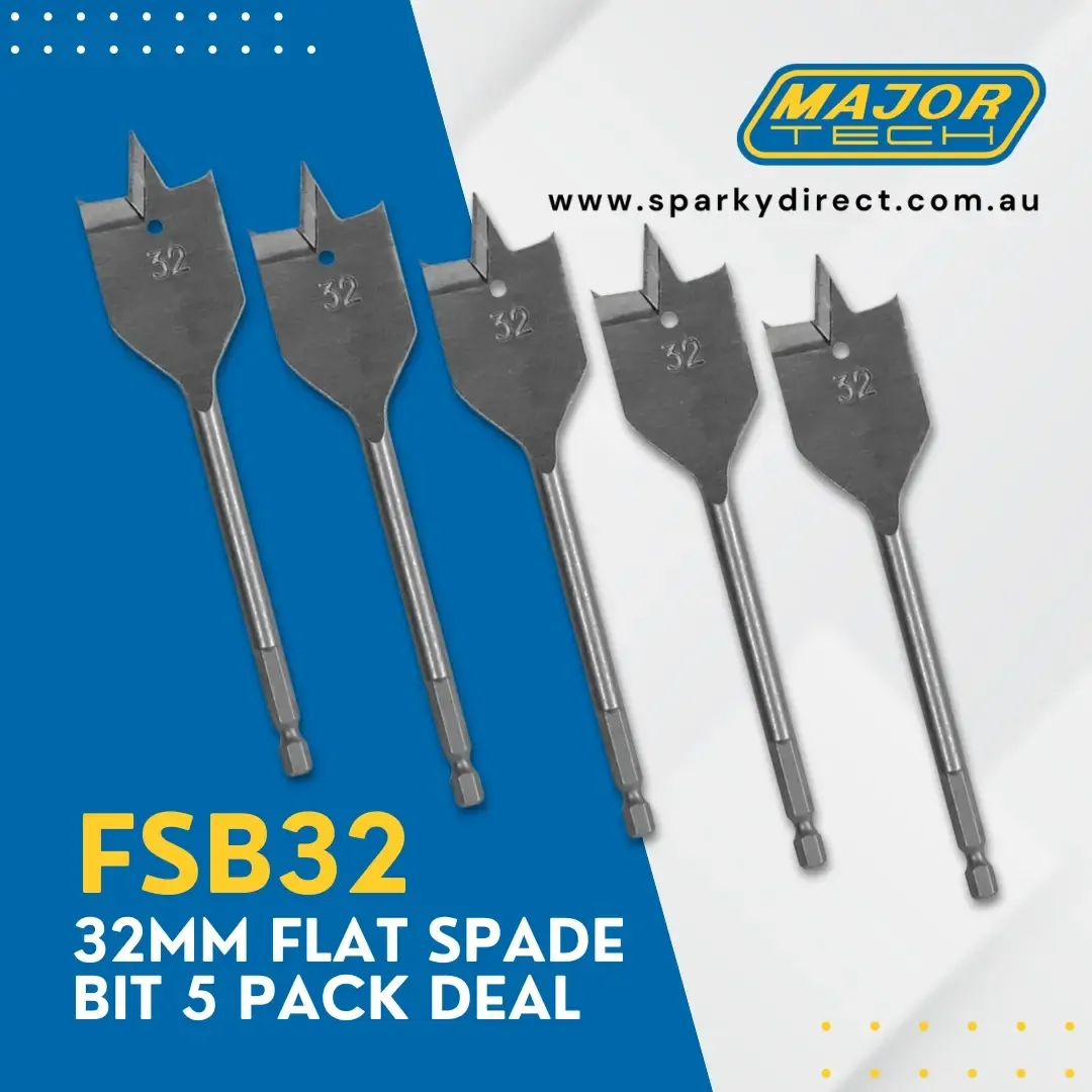 Major Tech MT25-FSB-PACK3 | 32mm Flat Spade Bit | 5-Pack