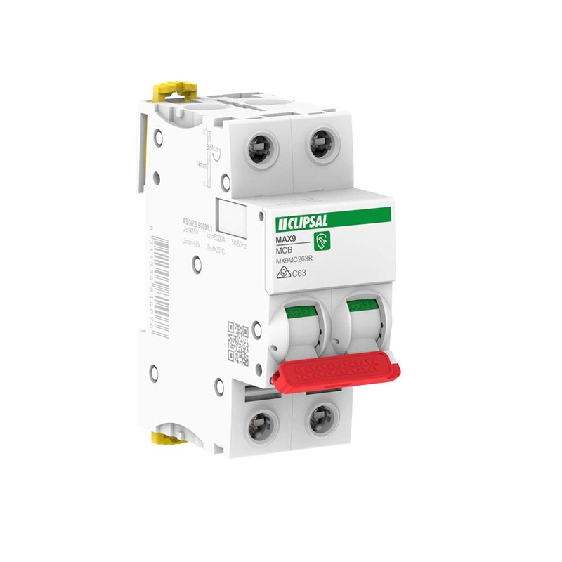 Clipsal MX9MC263R | 63amp Two Pole Circuit Breaker 6kA | Red Handle | MAX9