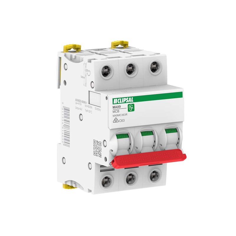 Clipsal MX9MC363R | 63amp Three Pole Circuit Breaker 6kA | Red Handle ...