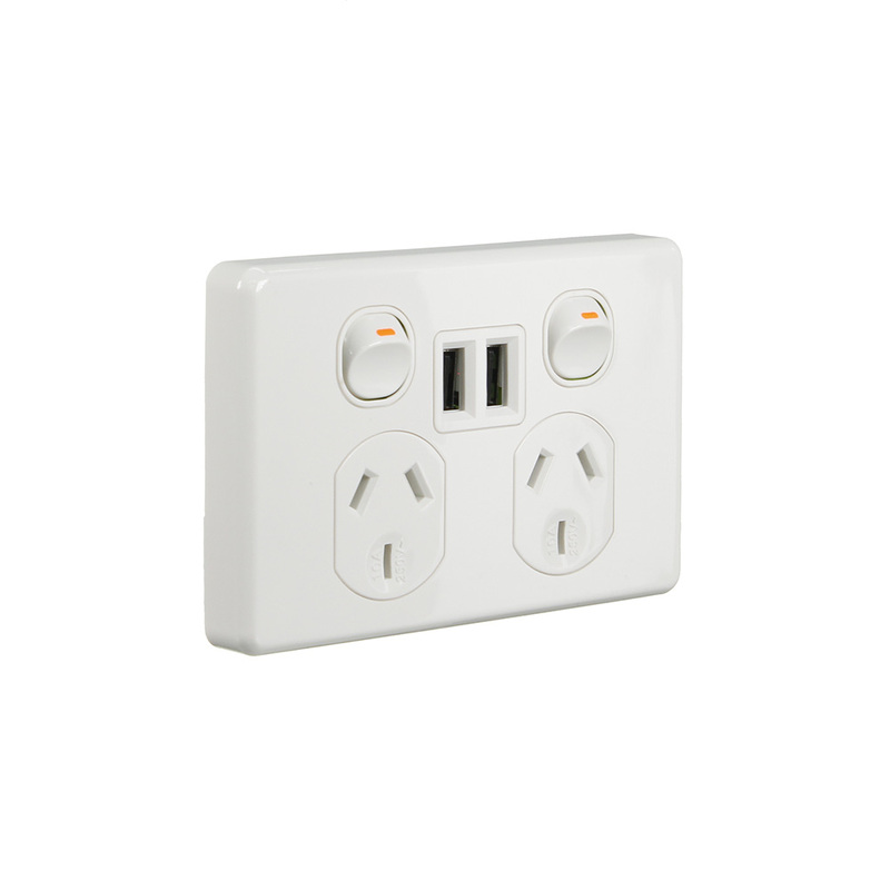 Trader PUPP2USB2G | Twin Socket Outlet 10AMP With Dual 3.4A USB Charger