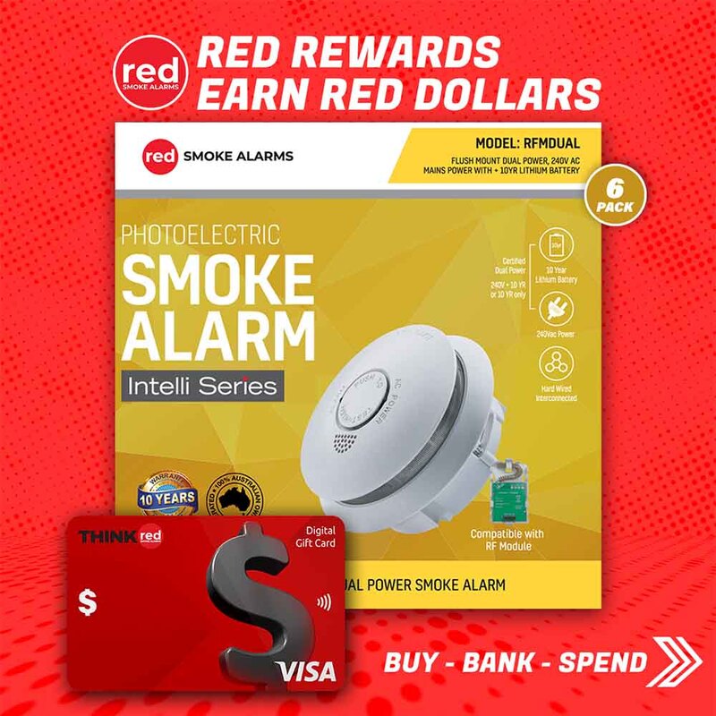 Red Smoke Alarms 6 x Bundle RFMDUAL | Photoelectric Dual Power 240V