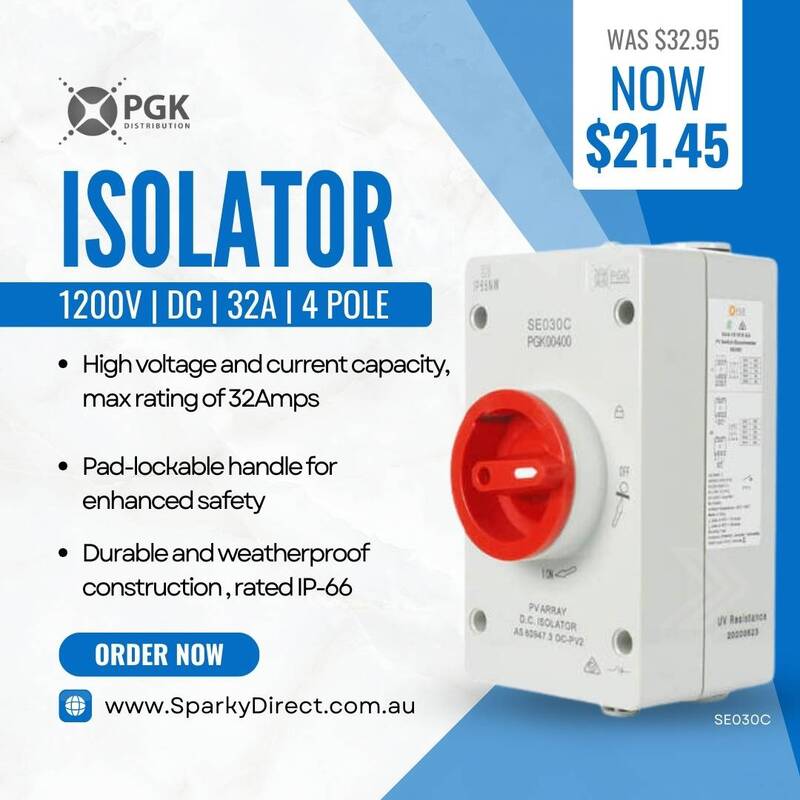 PGK SE030C | 1200V DC Isolator 32A 4 Pole