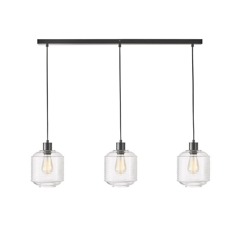 Marconi Trilight 3 Light Pendant - Clear Glass & Black Metal