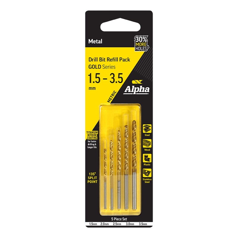 Alpha SM5 | 5 Piece | Metric Alpha Gold Series Drill Refill Pack - 1.5 ...