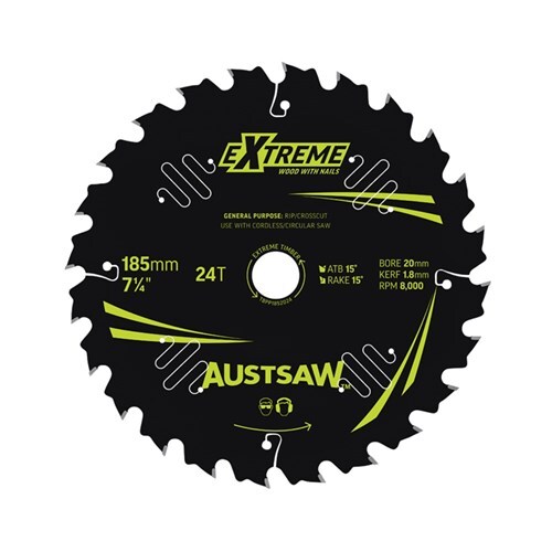 AUSTSAW TBPP1852024 Extreme Timber Saw Blade 185mm 24T for Tradesmen