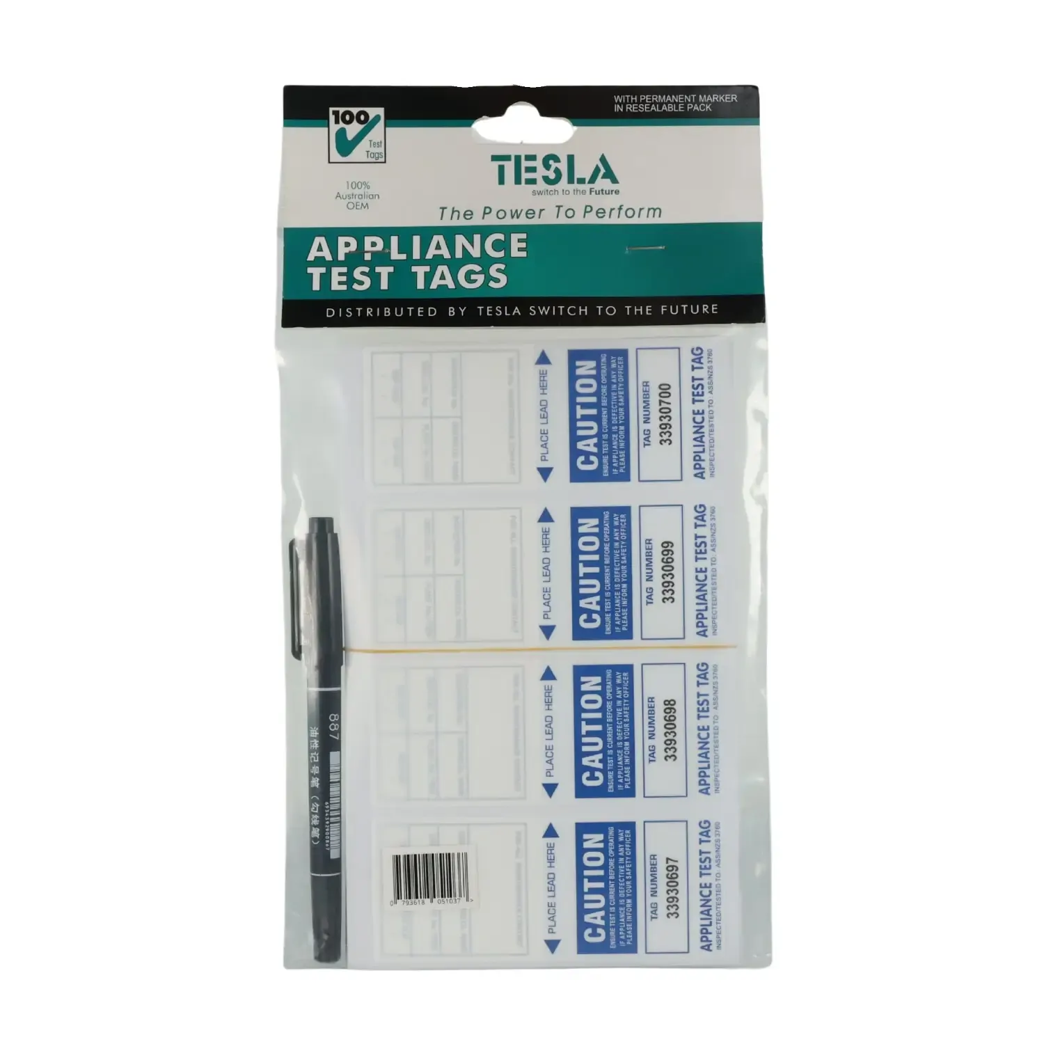 Tesla TTAGBLUE | Blue Appliance Test Tags | 100 Pack