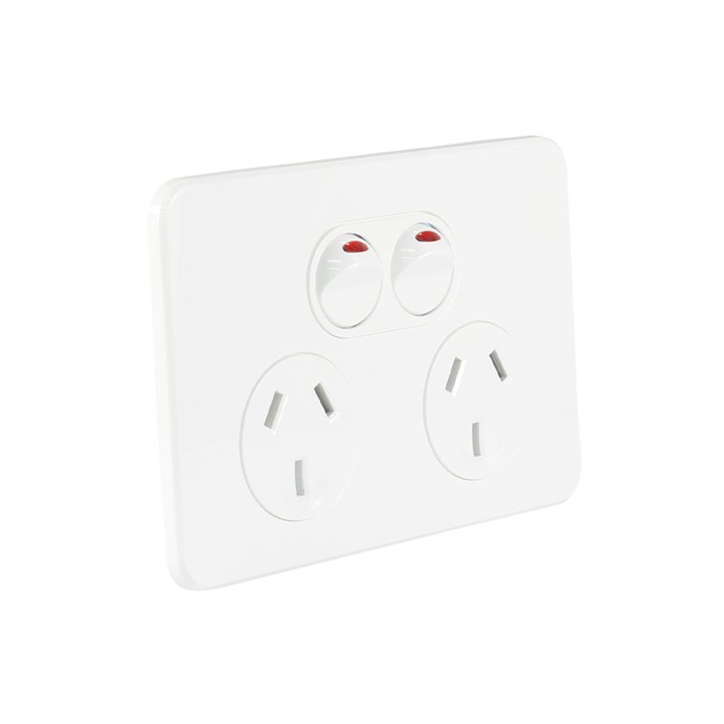 Hager Silhouette WBSP2S | Double Power Point 10Amp | Slimline | Gloss White