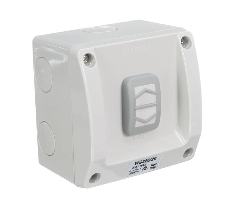 Clipsal WS226/20-RG | Weatherproof Switch 1 Pole 20 amp IP66