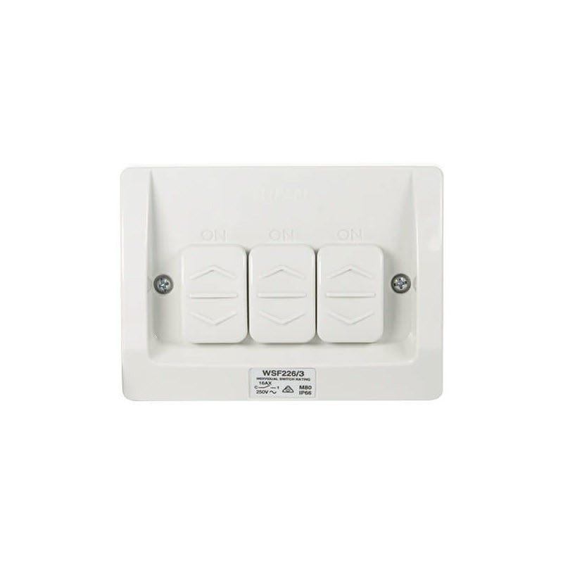 Clipsal WSF226-3RG | Weatherproof 3 Gang Switch 250V 16A IP66 | Grey